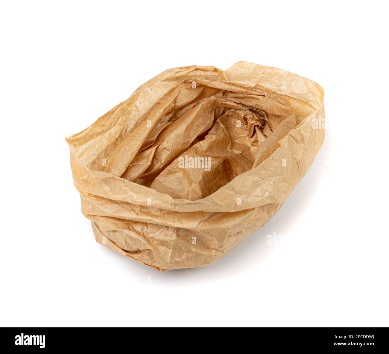 Old paper bag isolated. Crumpled disposable ecology container, wrinkled ...