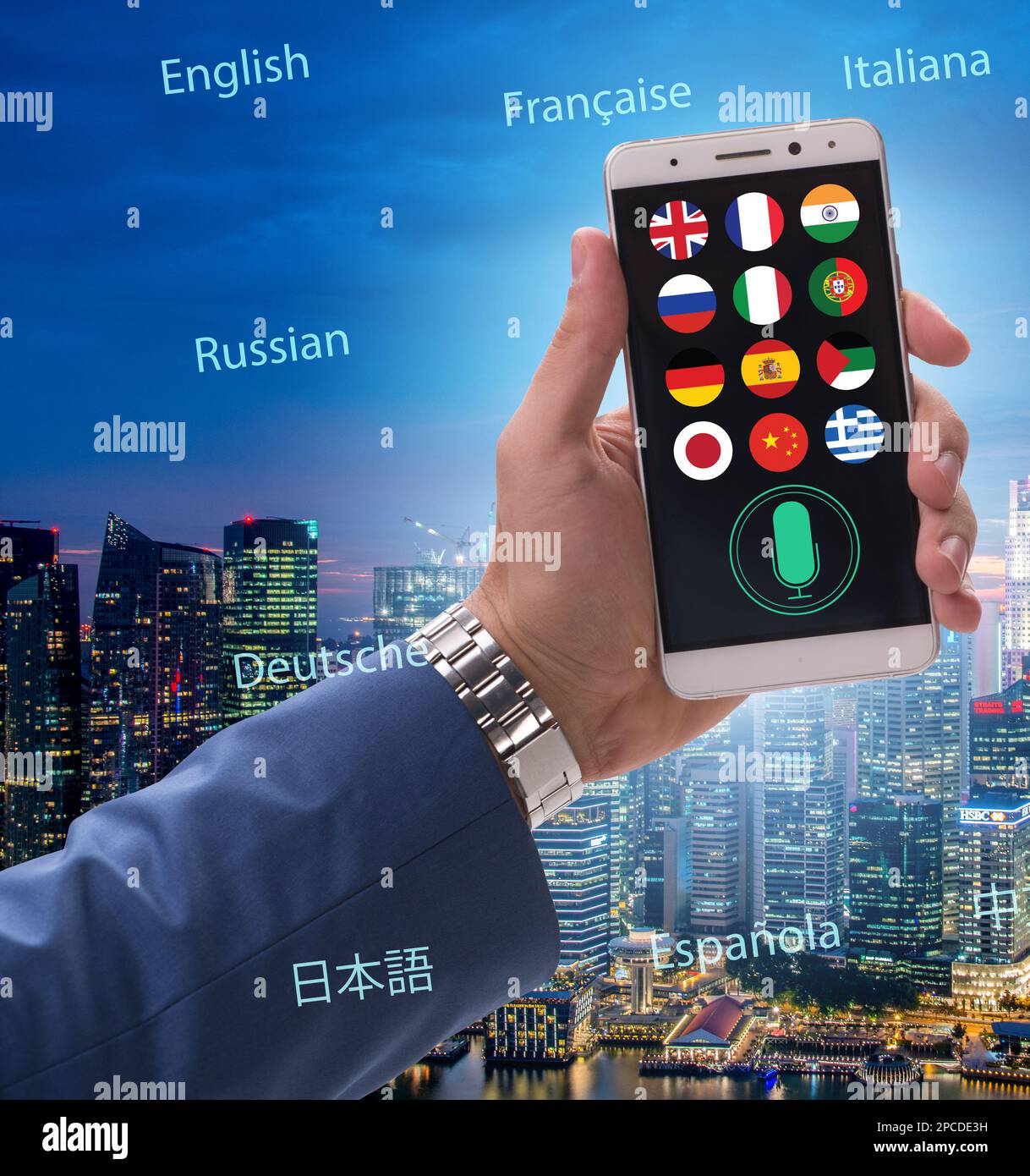 The concept of real time translation with smartphone app Stock Photo ...