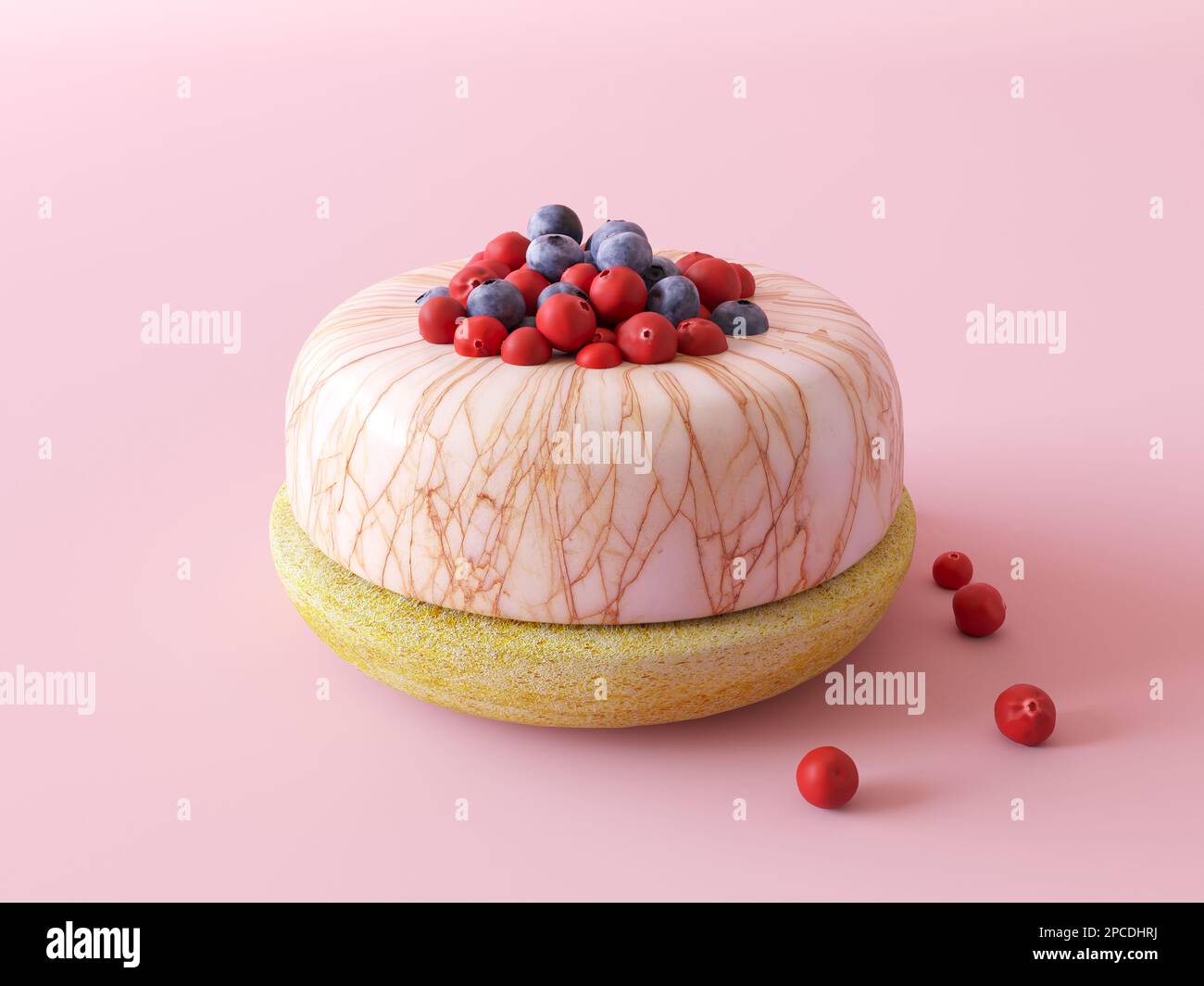 Round cake with mirror glaze with sprinkles on a wooden stand ...