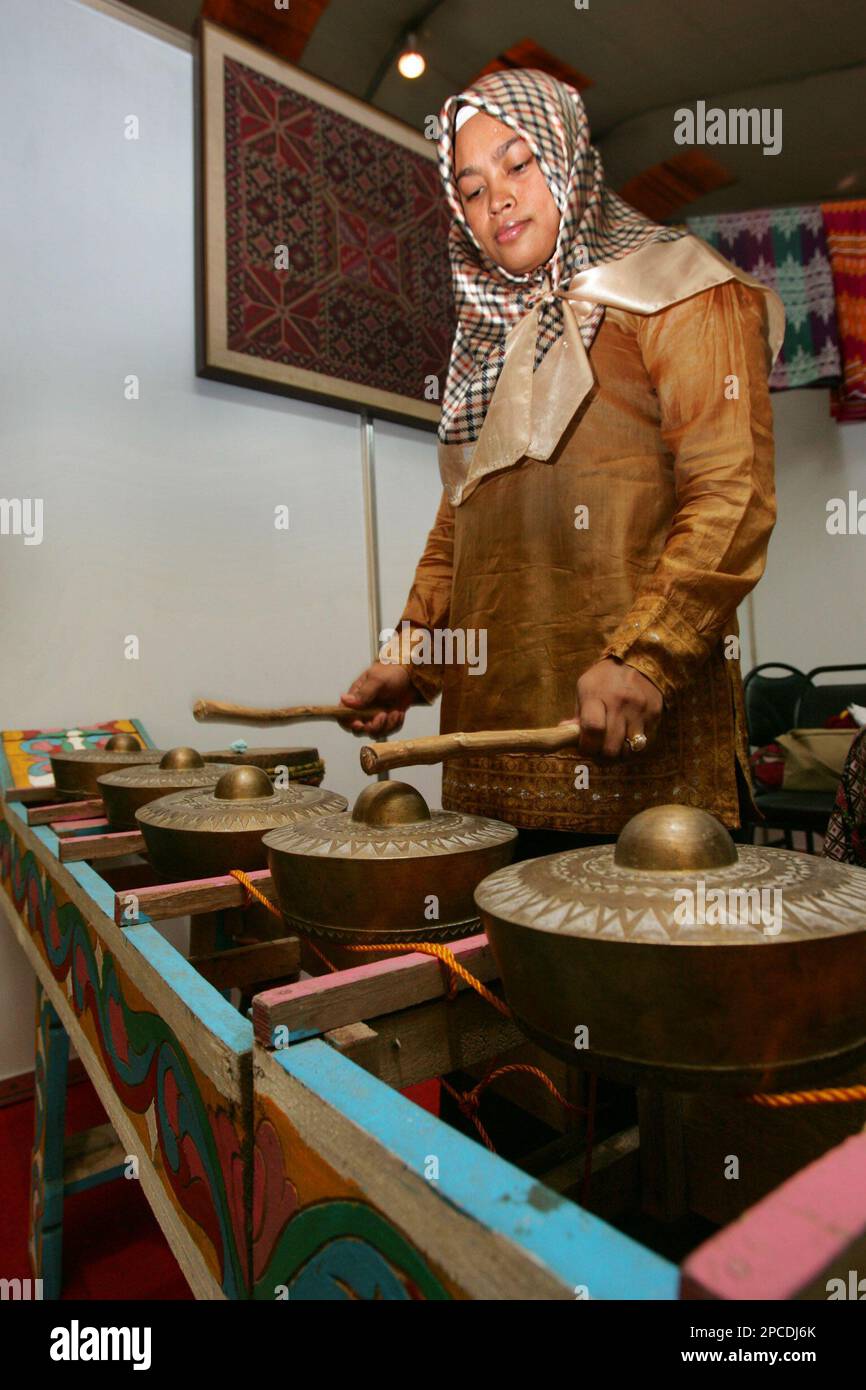 Nurina Usman plays the "kulintang" traditional Muslim instrument during ...