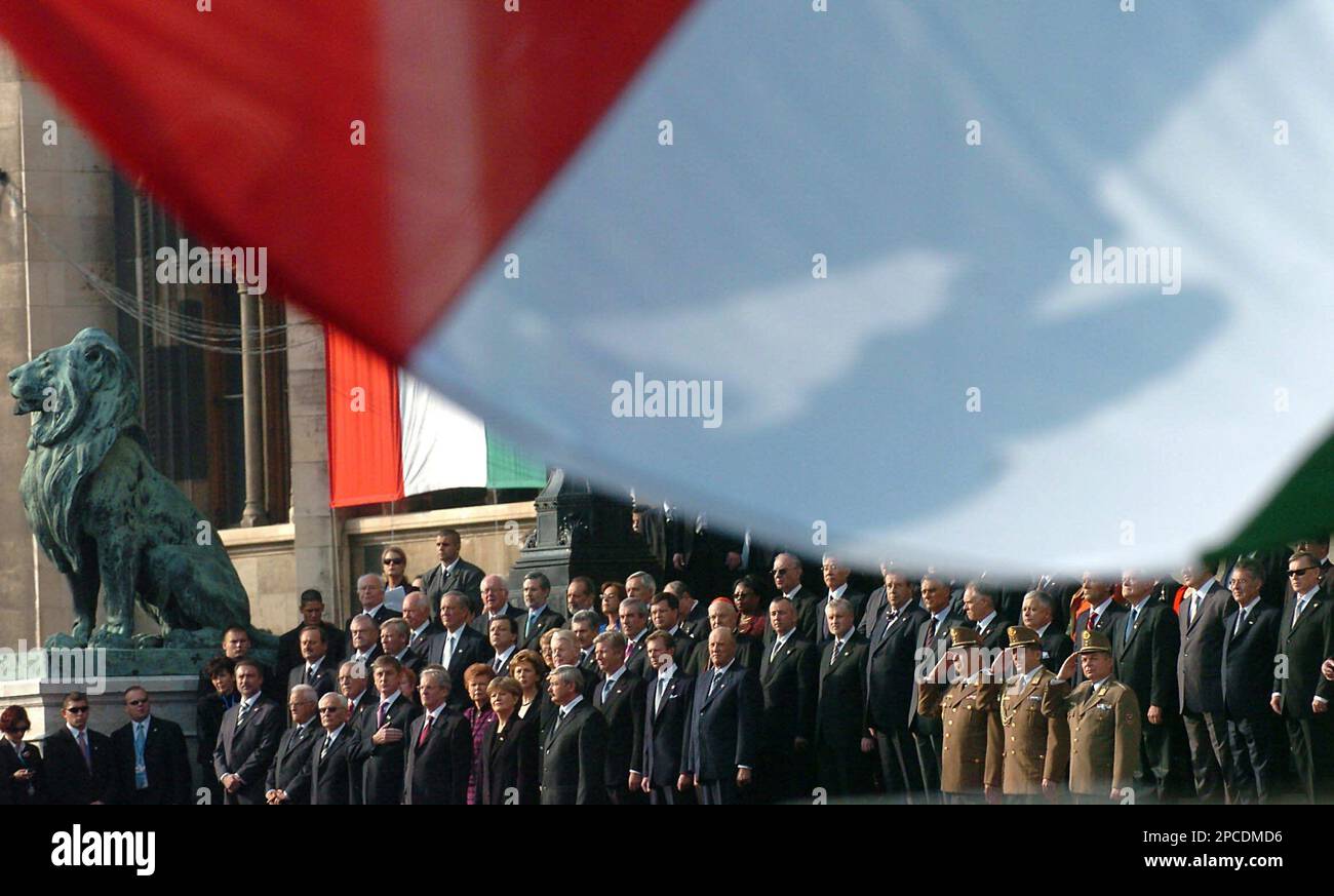Monarchs, heads of state and other politicians attend the flag-hoisting ...
