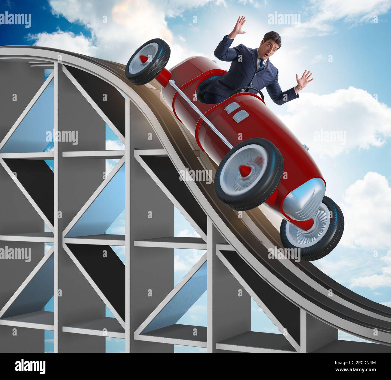 The businessman driving sports car on roller coaster Stock Photo - Alamy