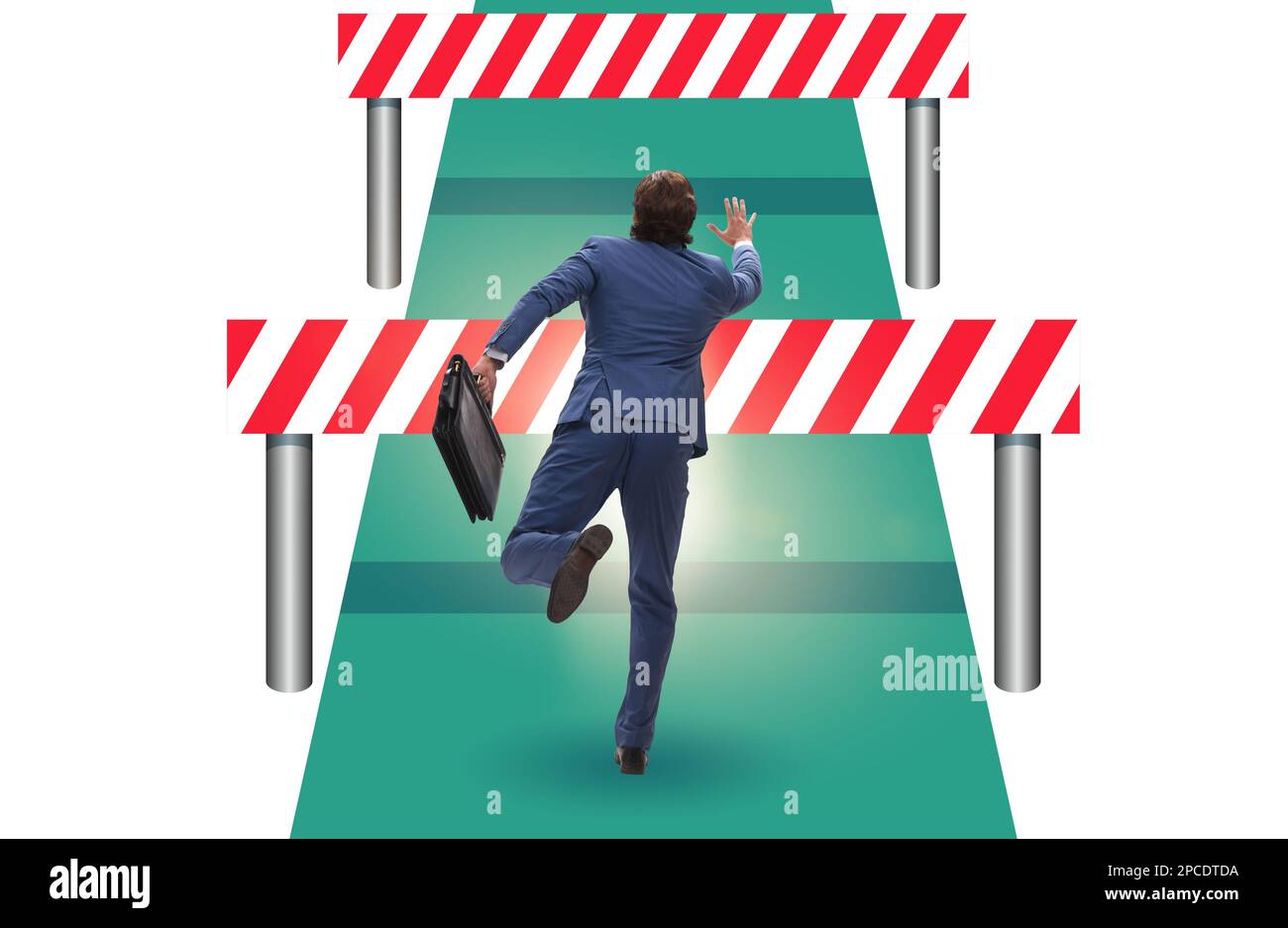 The businessman facing running barriers in challenging business Stock ...