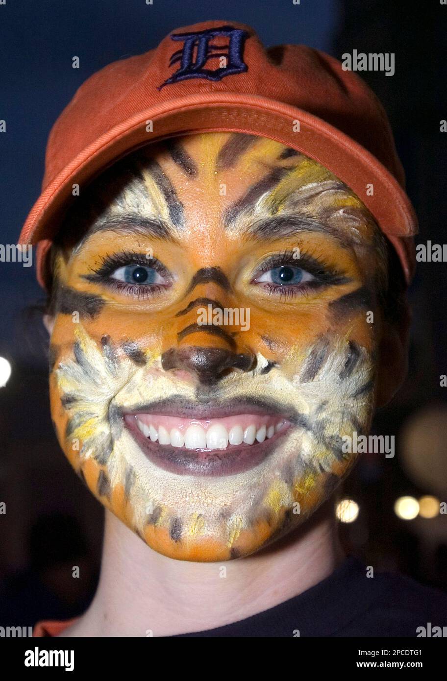 Becky Pampreen, who painted herself as a tiger for Game 1 of the World ...