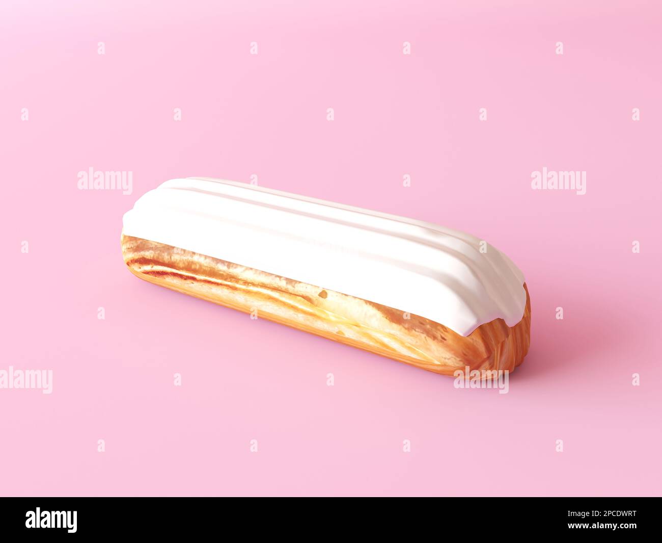 Classic Eclair with white vanilla glaze icing isolated on pastel ...