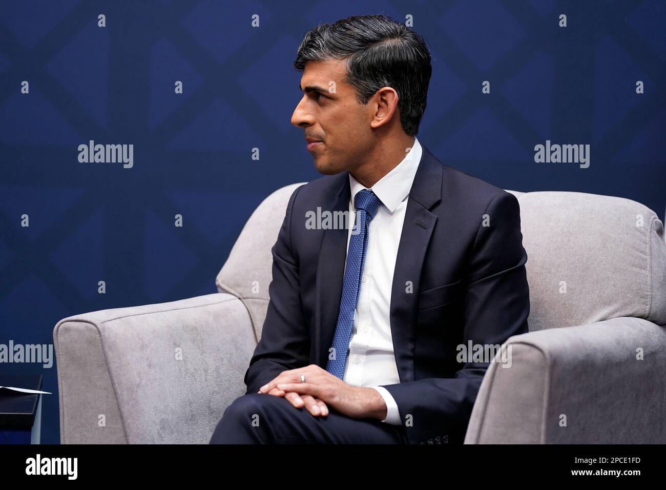 British Prime Minister Rishi Sunak listens as he meets with President ...