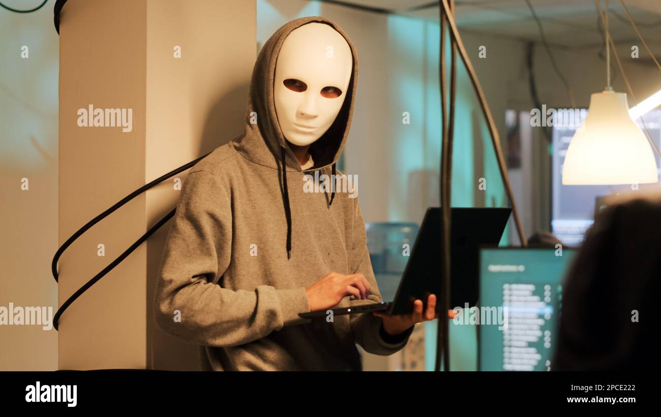 Young Dangerous Spy Using Encryption On Computer Firewall To Access Sensitive Information