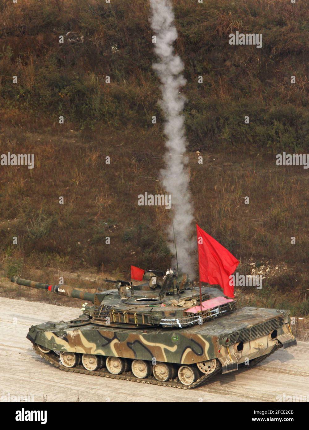South Korean K1A1 tank moves forward during the Defense Weapon's Live ...