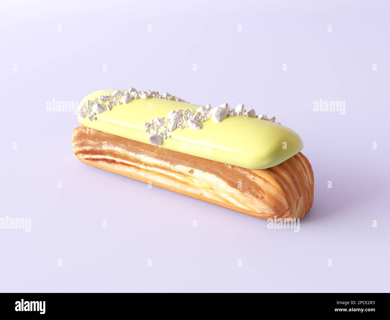 Luxury French eclair with yellow glaze and silver decor. Delicious ...
