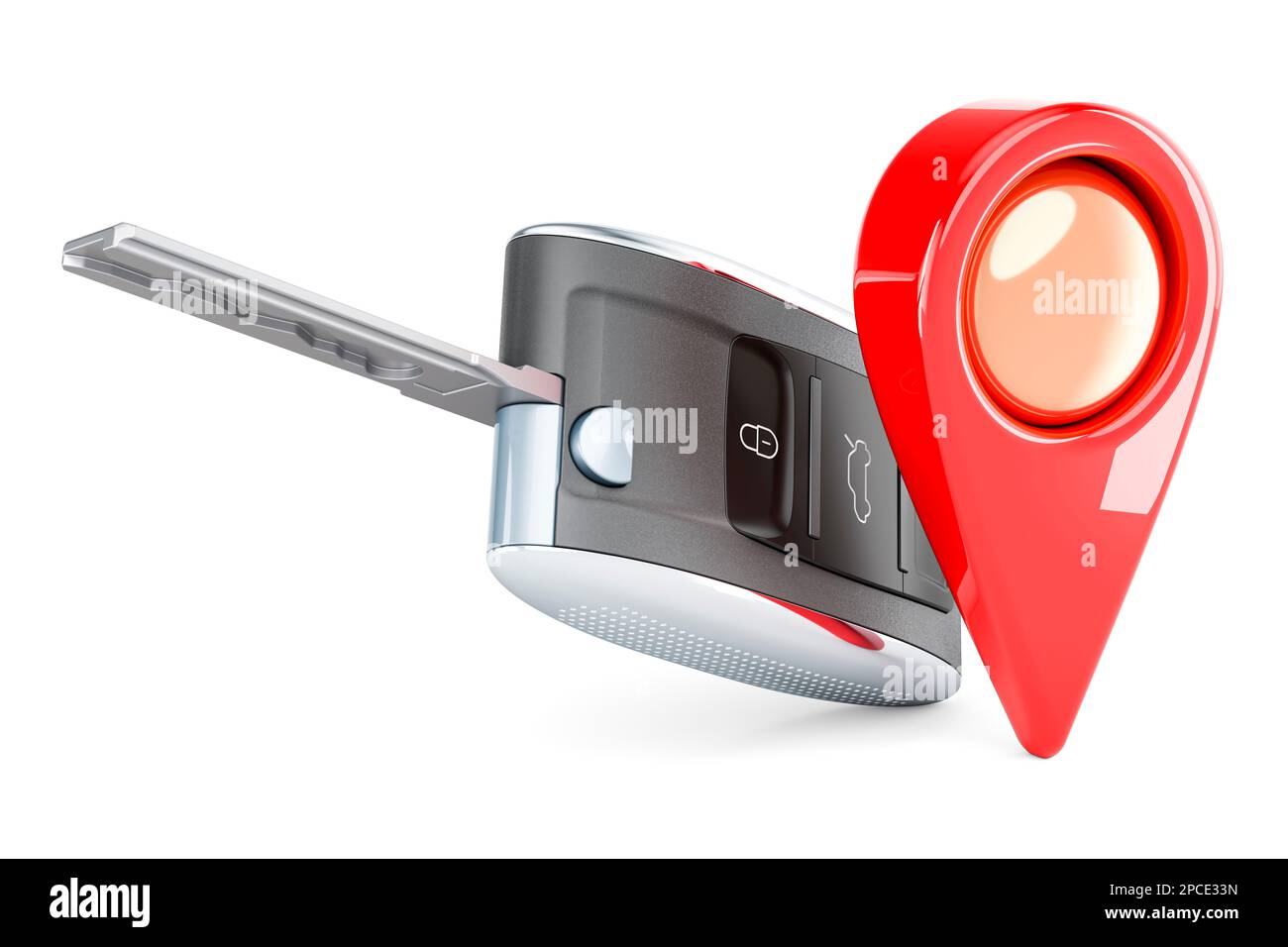Car key with map pointer, 3D rendering isolated on white background ...