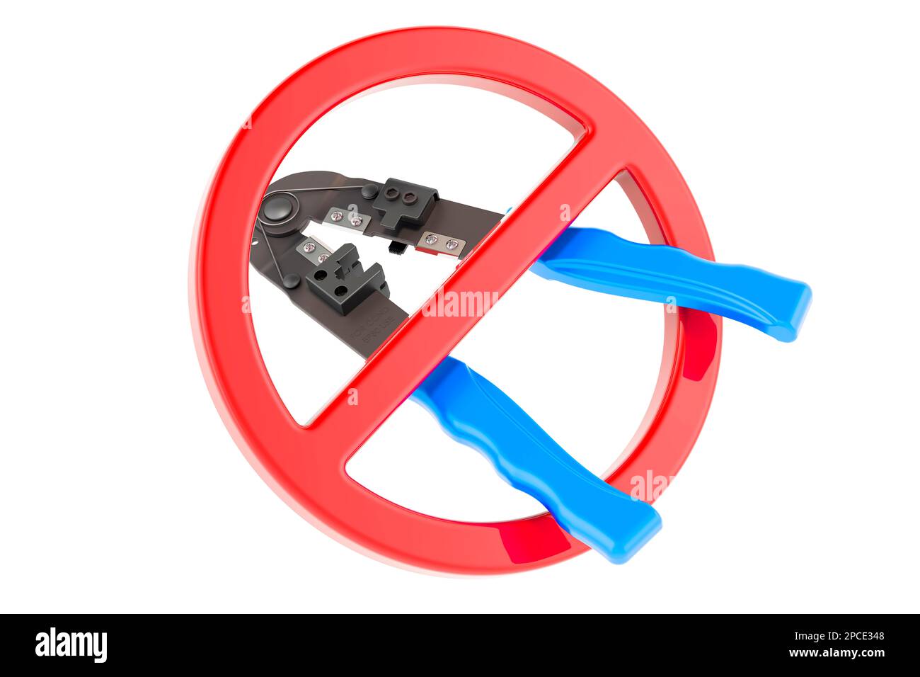Crimper, crimp tool with forbidden symbol, 3D rendering isolated on ...