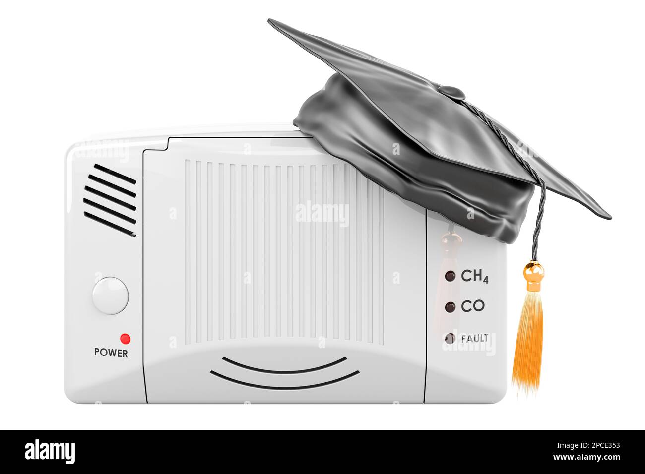 Carbon monoxide detector with education hat. 3D rendering isolated on ...