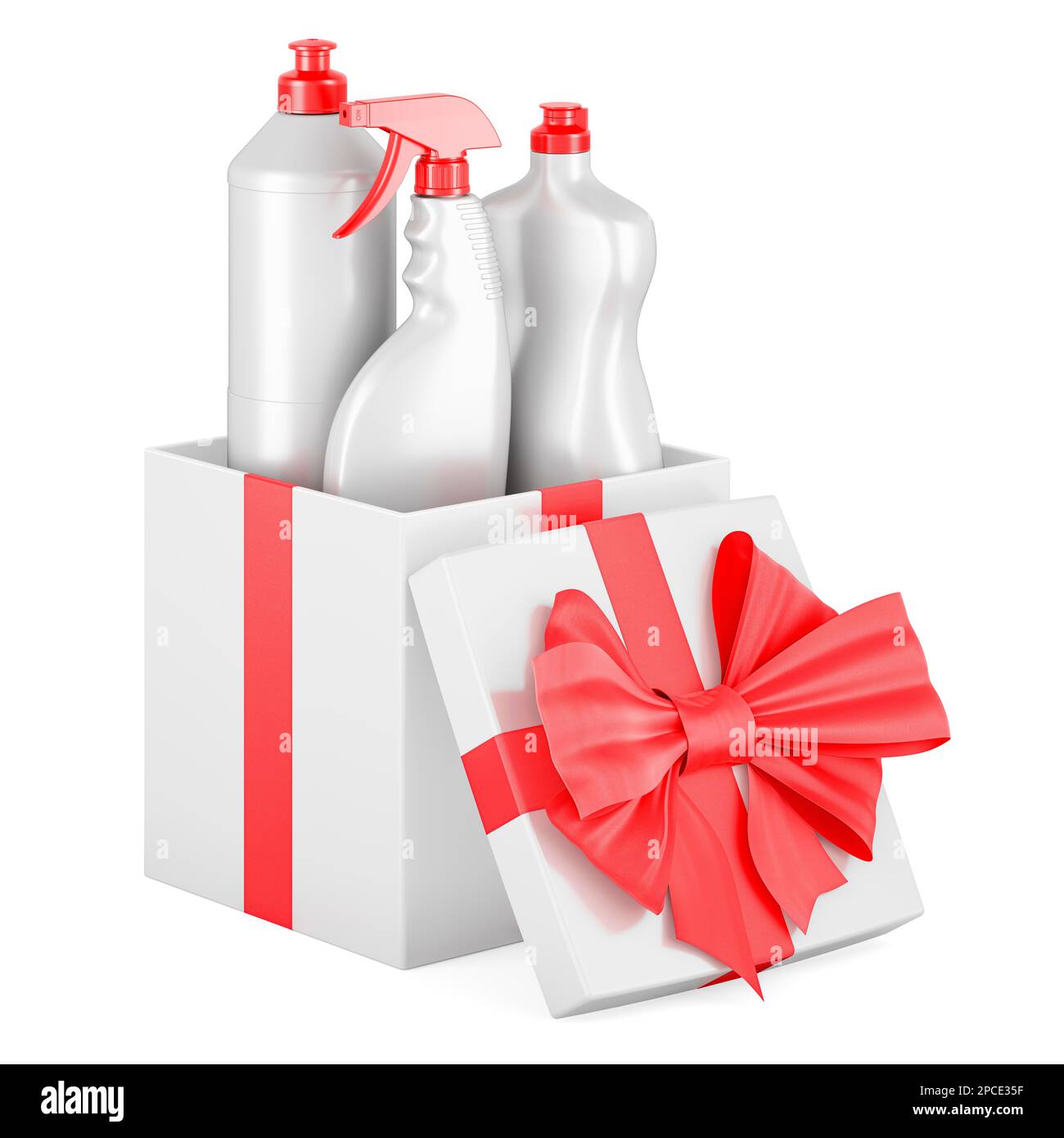 Detergent, cleaning products inside gift box, present concept. 3D ...