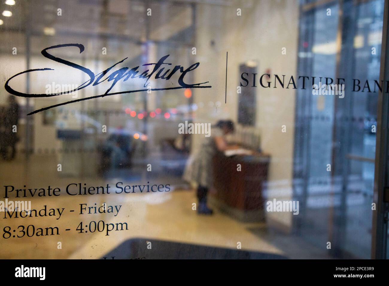 New York, USA. 13th Mar, 2023. People are seen inside a Signature Bank ...