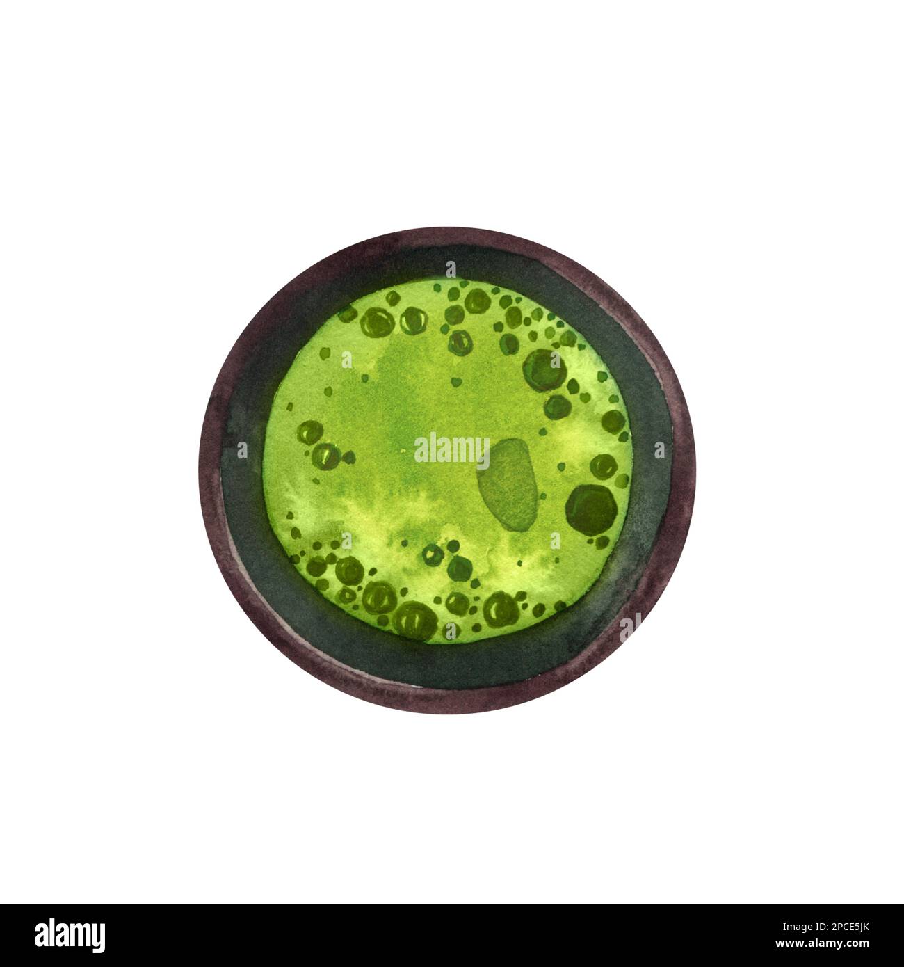 Watercolor organic green Japanese matcha latte one top view. Hand drawn ...