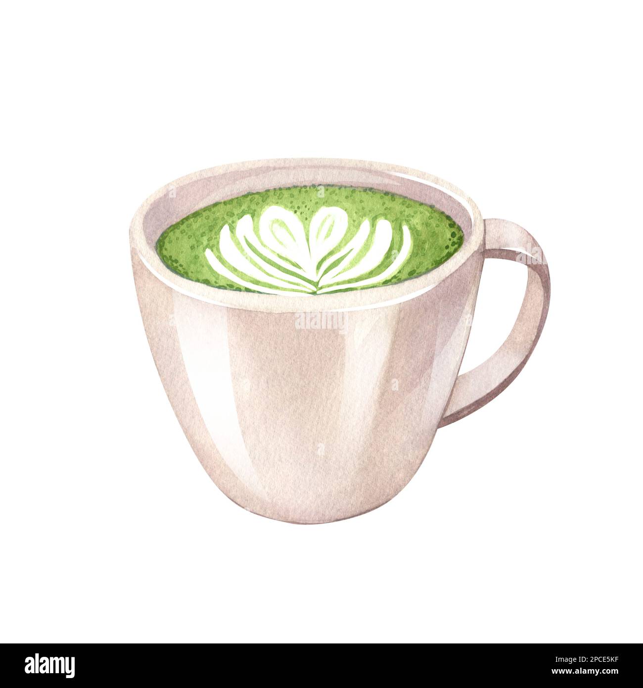 Watercolor organic green Japanese matcha latte. Hand drawn illustration ...