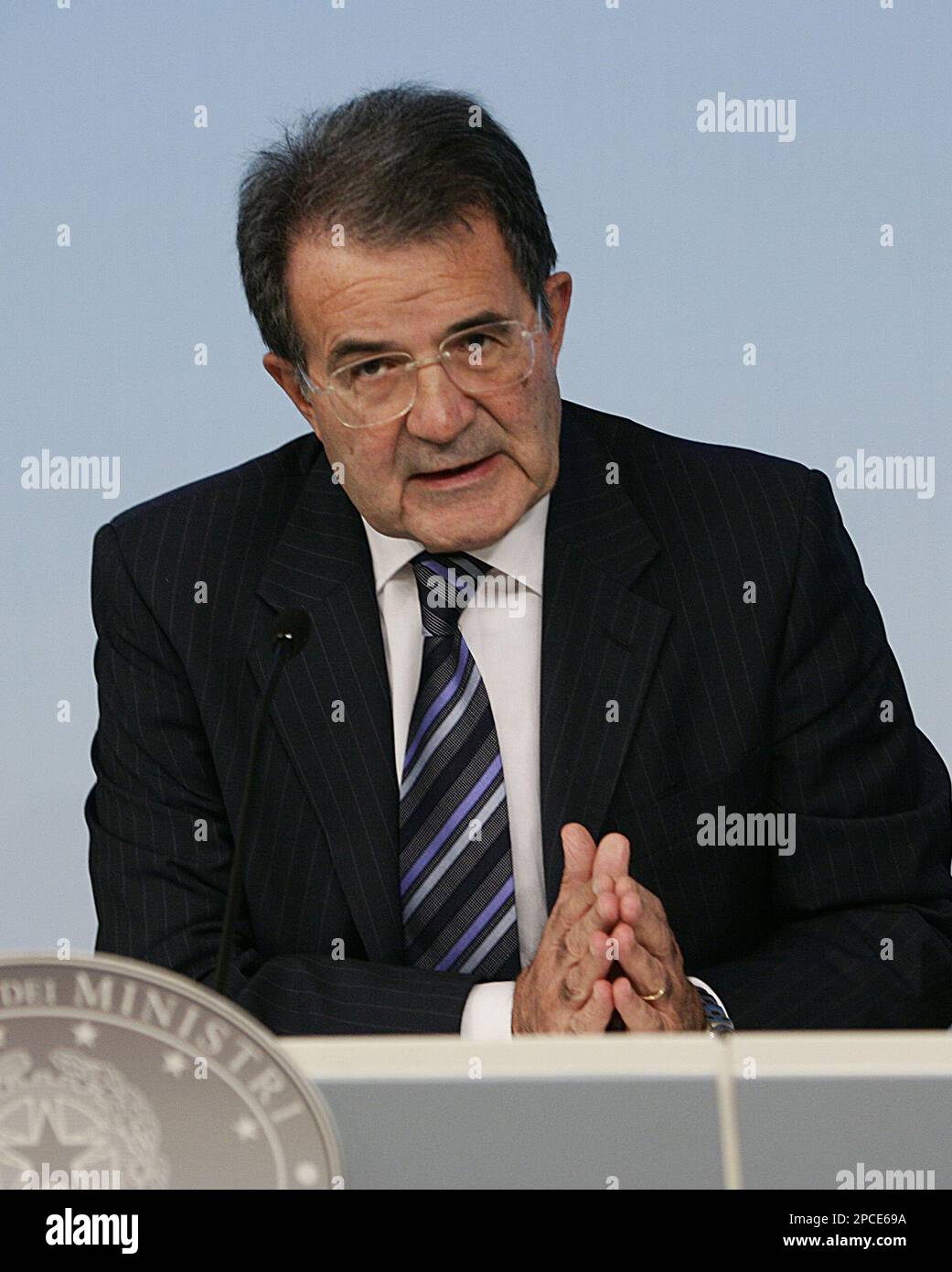 Italian Premier Romano Prodi gestures at a press conference after a ...