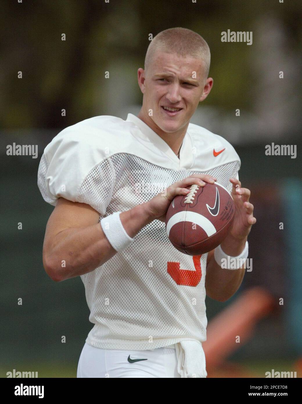 Miami quarterback Kyle Wright throws during practice Tuesday, Oct. 17 ...