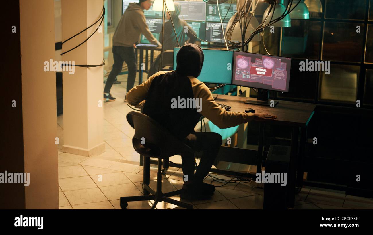 Skilled hacker successfully cracking security network on computer ...