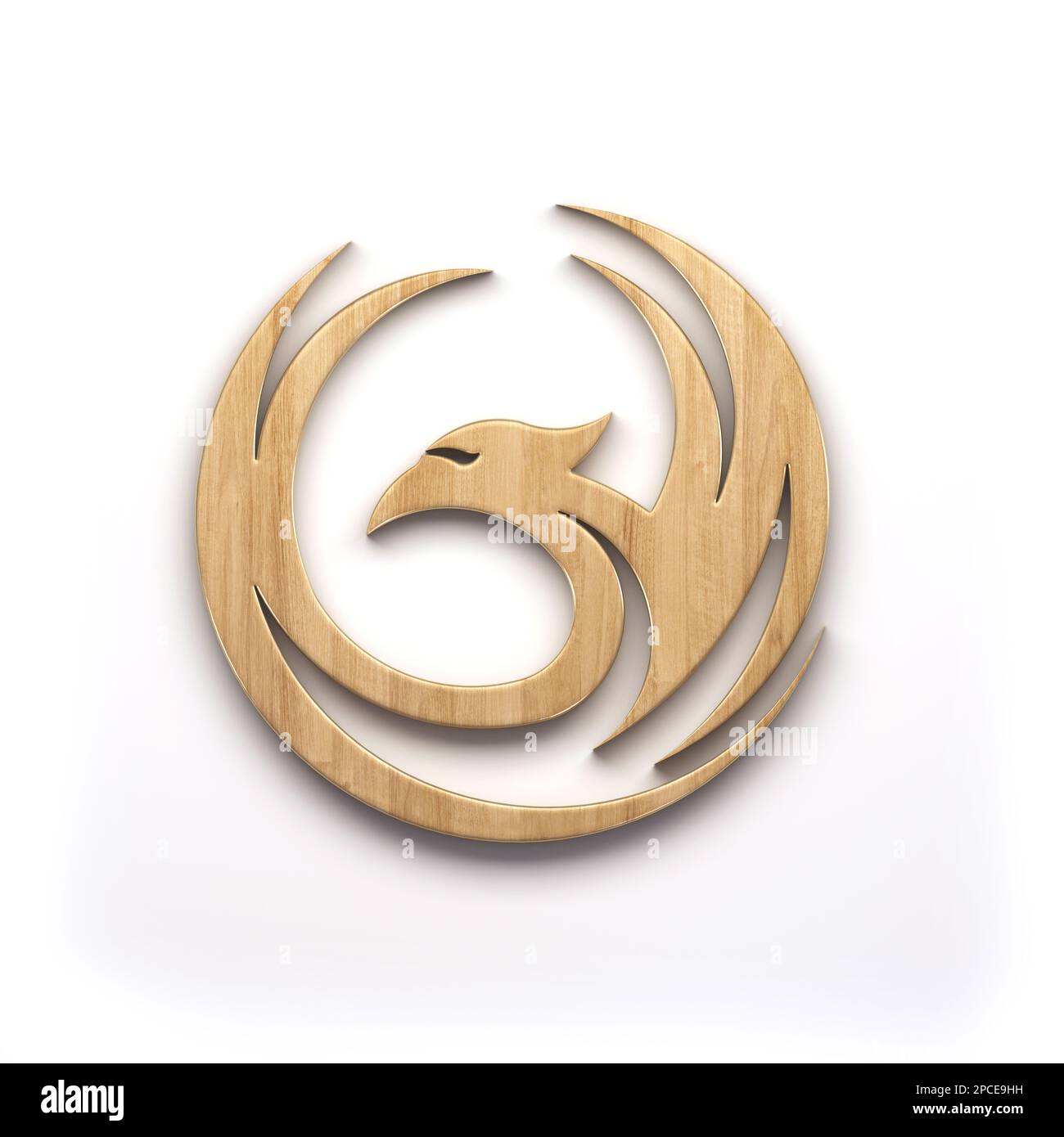 Phoenix Bird in Wood texture logo circle with wings. 3D Rendering ...