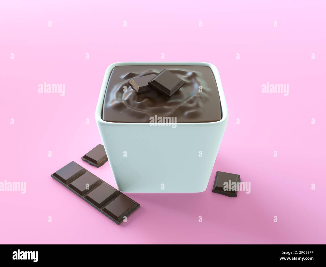 Container full of chocolate sauce. Liquid chocolate in white glass ...