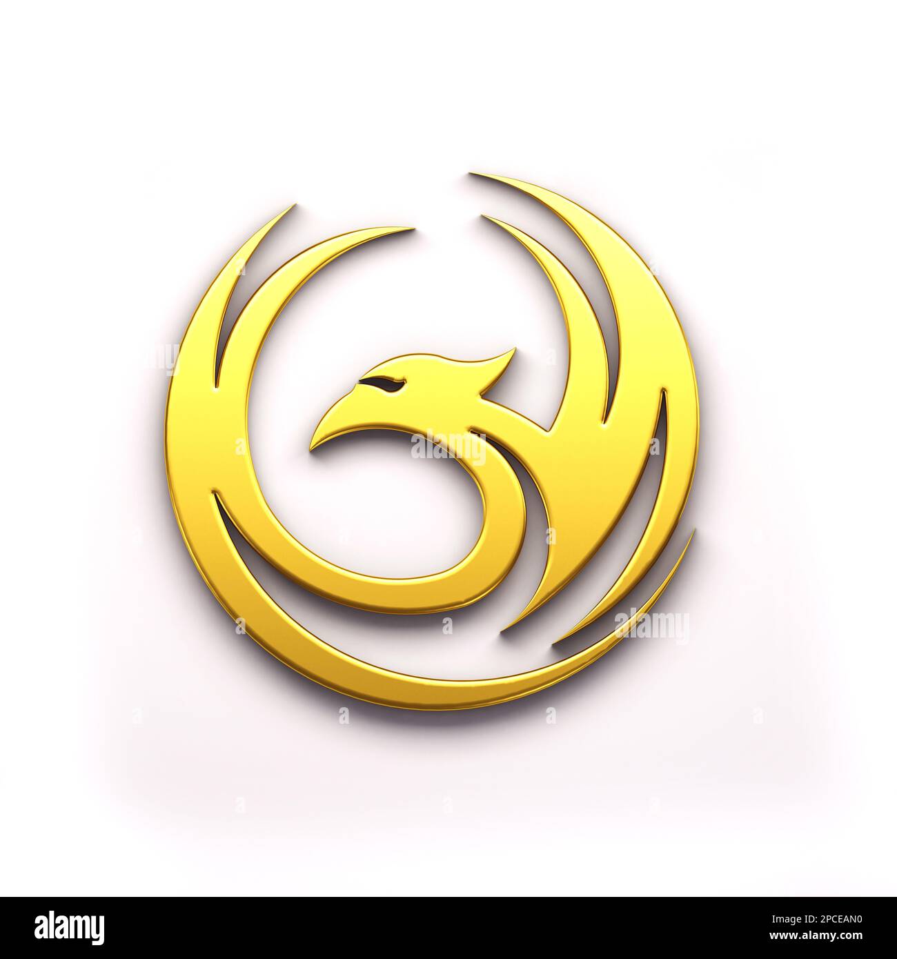 Phoenix Bird in golden color logo circle with wings. 3D Rendering ...