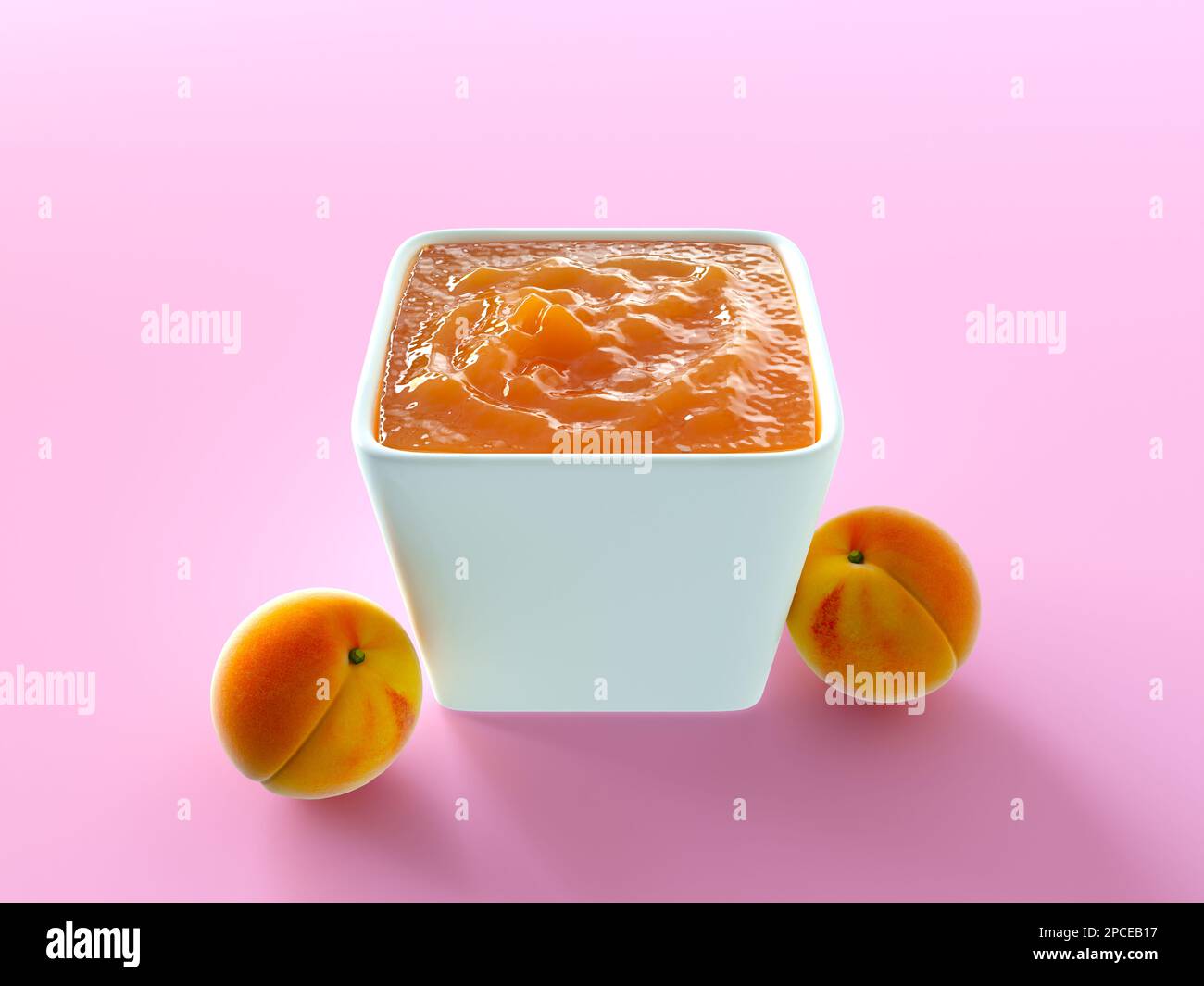 Container full of apricot jam. Red Fruit orange jam in white glass ...