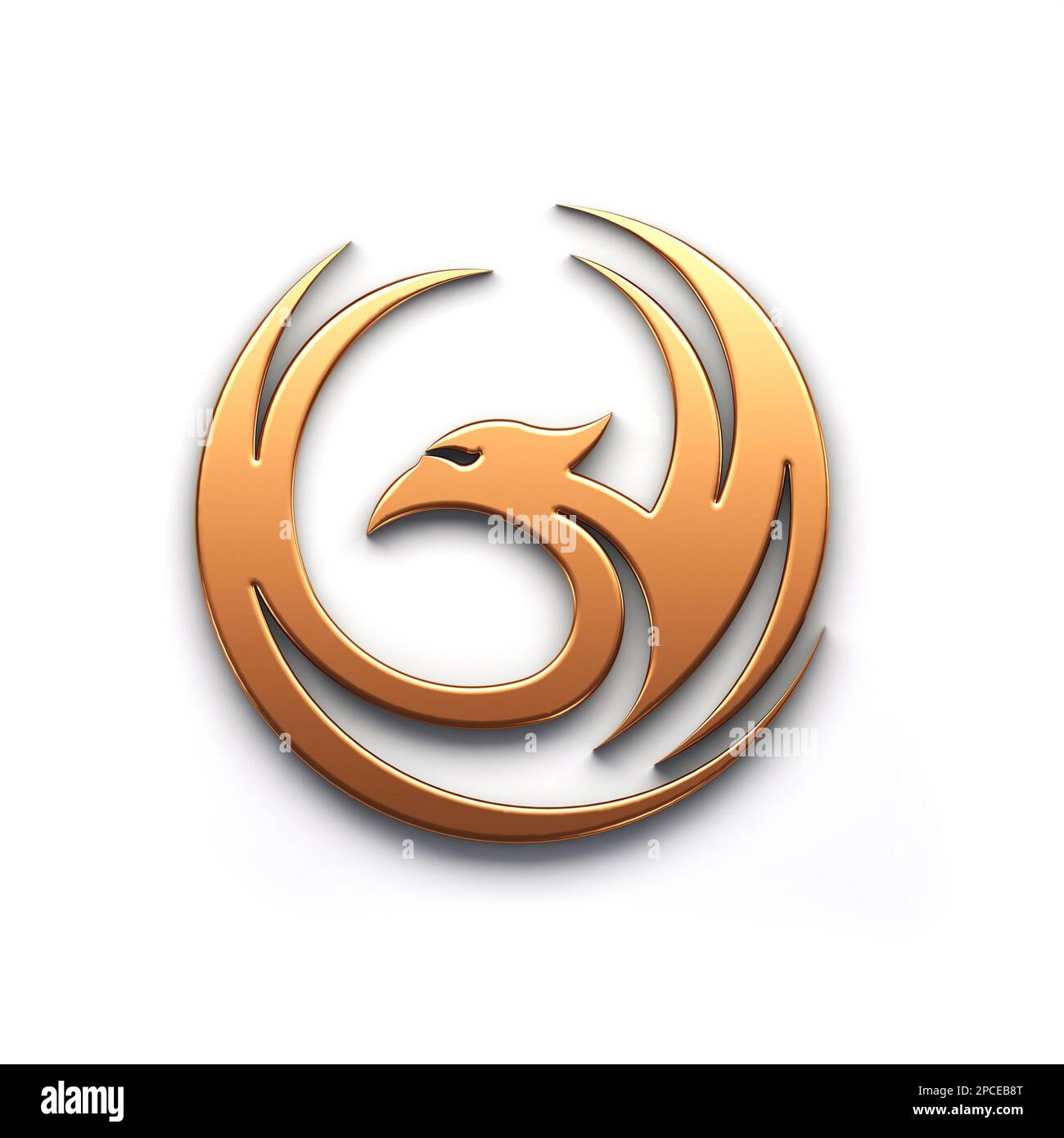 Phoenix Bird in Bronze color logo circle with wings. 3D Rendering ...