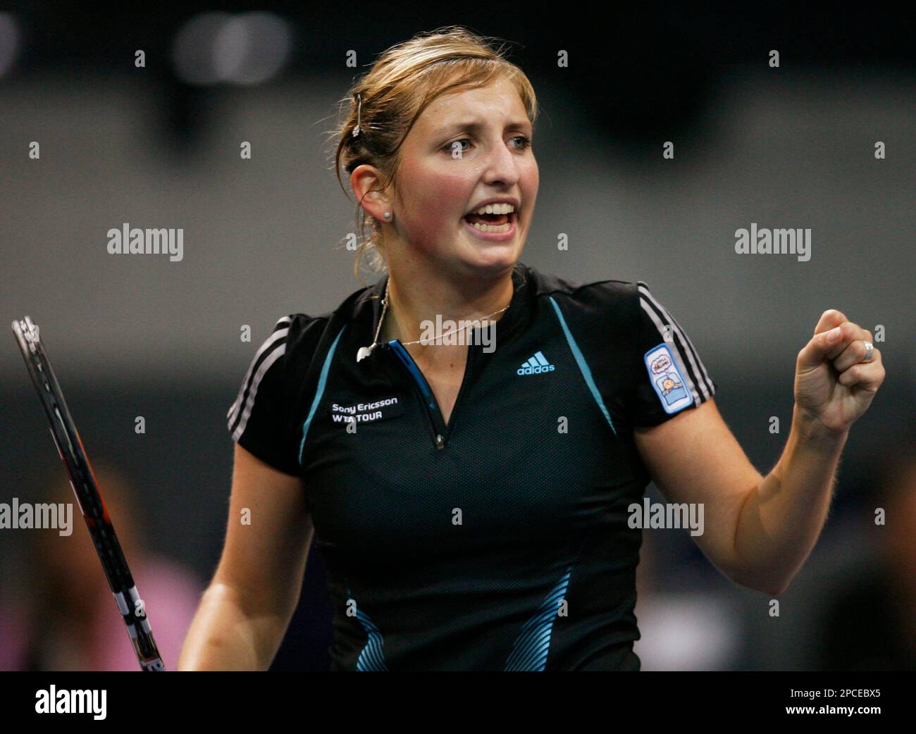 Timea Bacsinszky of Switzerland reacts after winning a point against ...
