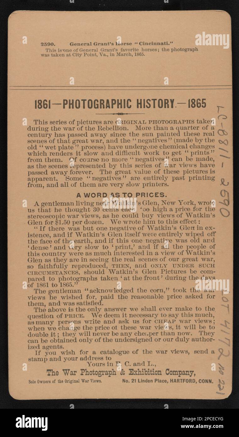 General Grant's horse "Cincinnati". Civil War Photograph Collection ...