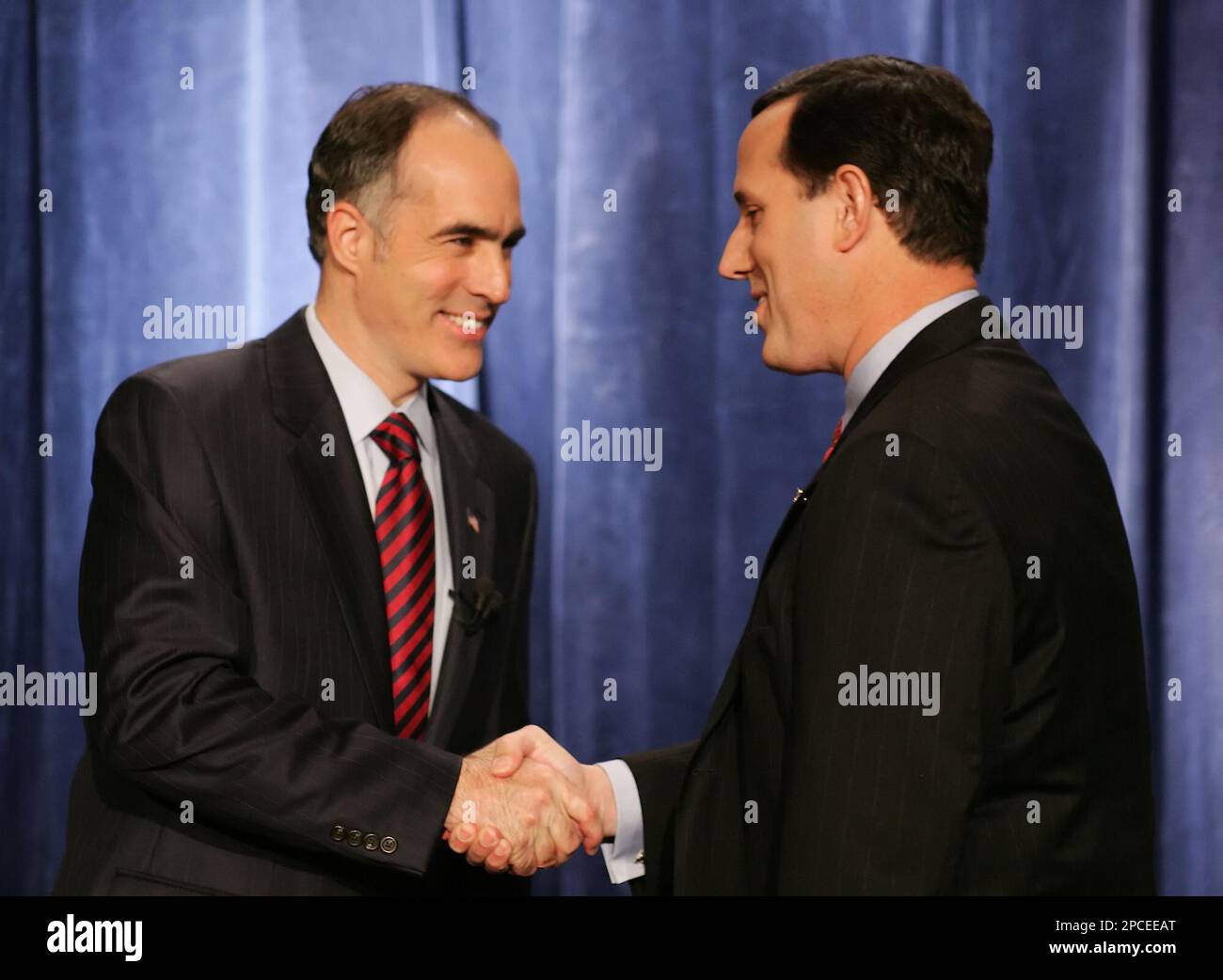 Incumbent U.S. Sen. Rick Santorum, R-Pa., right, greets Democratic ...
