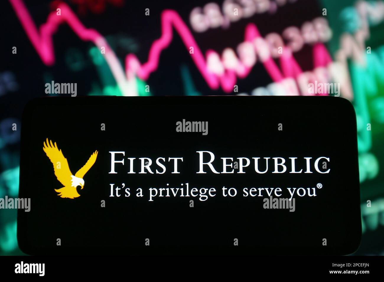 In this photo illustration, First Republic Bank logo is seen on a ...