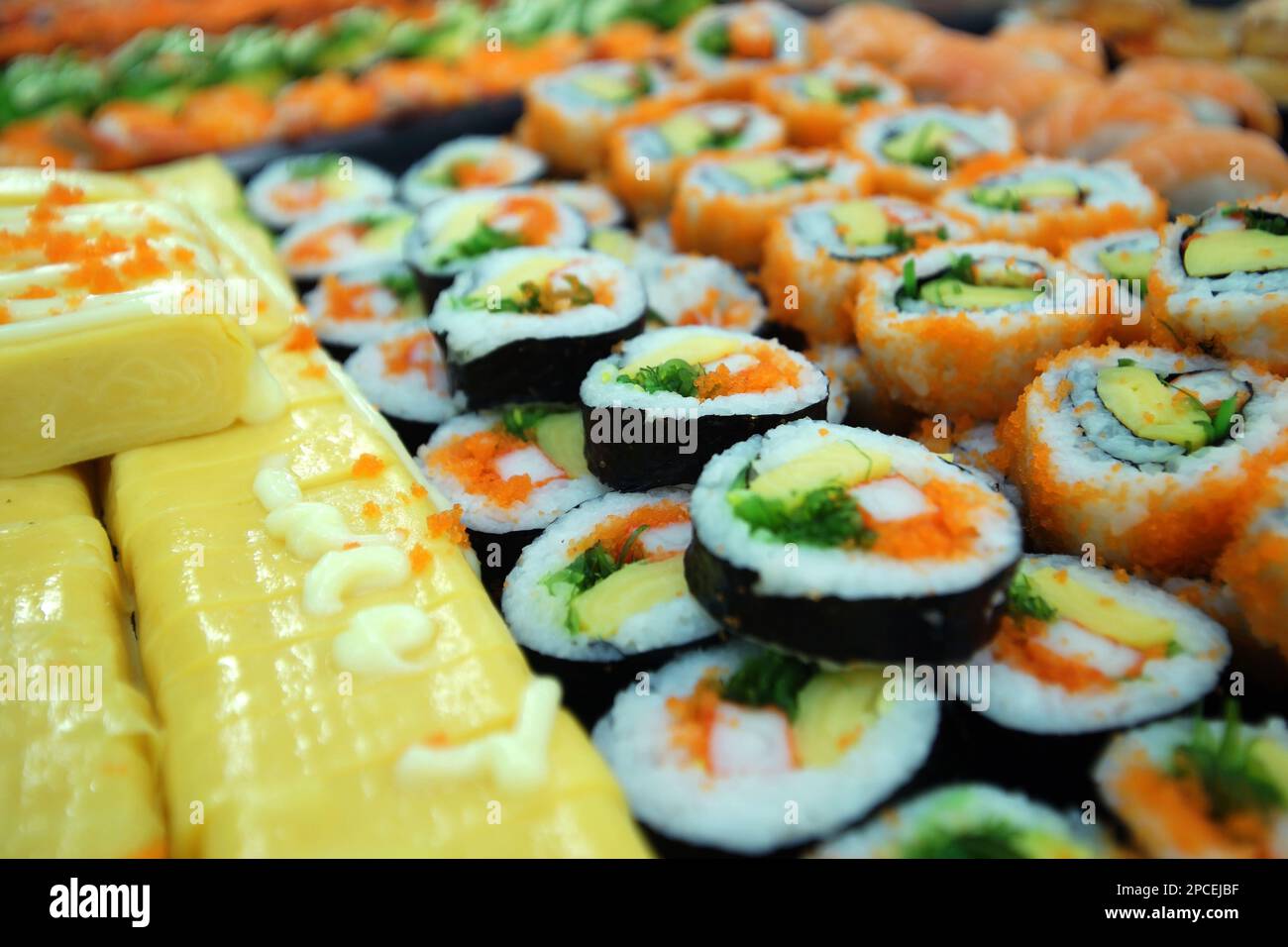 closeup of sushi rolls traditional japanese food Stock Photo - Alamy