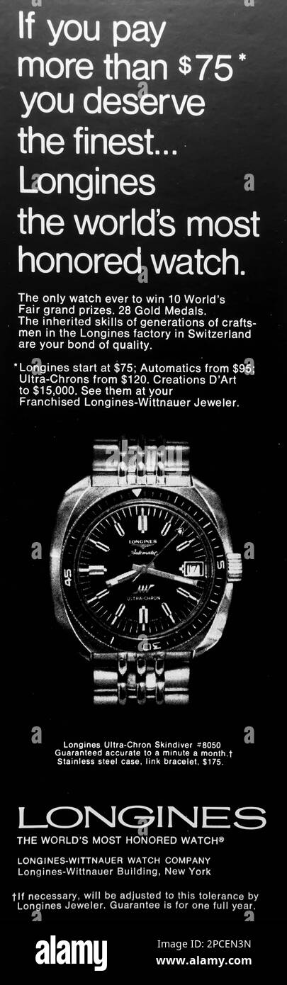 1969 Longines Ultra-Chron watch print ad Stock Photo - Alamy