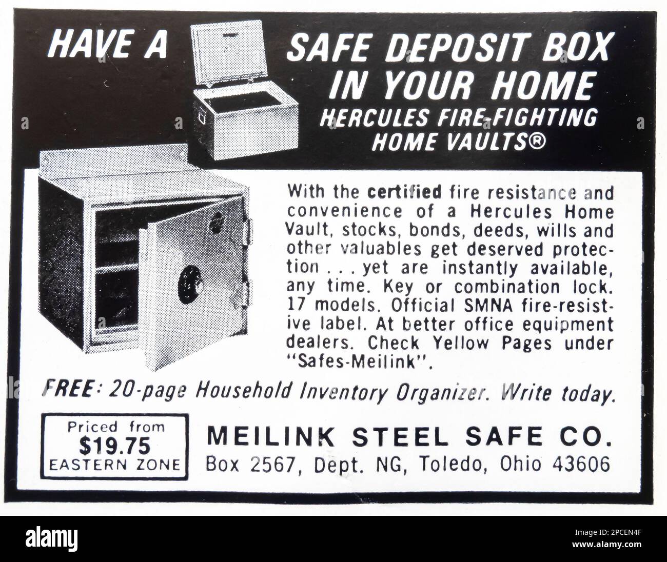 Meilink steel safe advert in a Natgeo magazine June 1969 Stock Photo ...