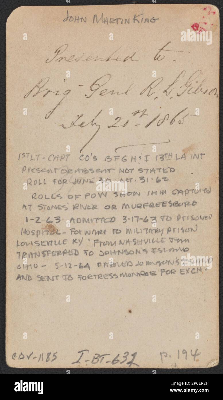 Captain John Martin King of Cos. F, H, G, I, and B, 13th Louisiana ...