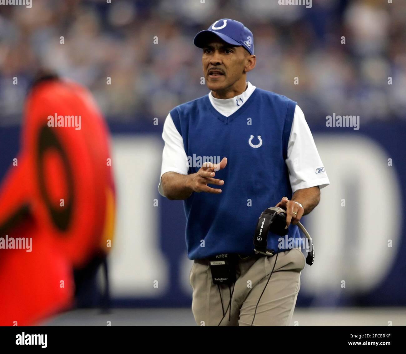 Indianapolis Colts coach Tony Dungy talks with an official on the ...