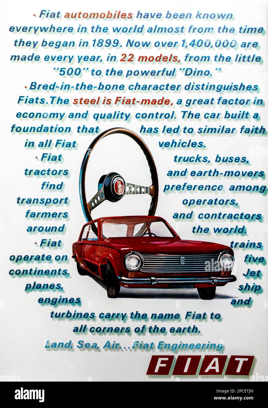 FIAT engineering advert in a Natgeo magazine June 1969 Stock Photo - Alamy