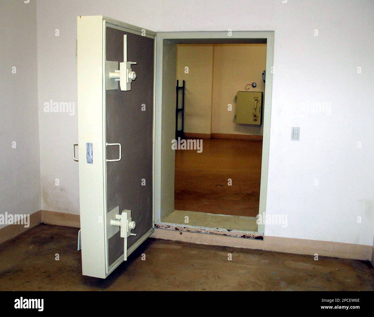 Doorway through meter-thick walls of the fallout shelter in Traum Haus ...