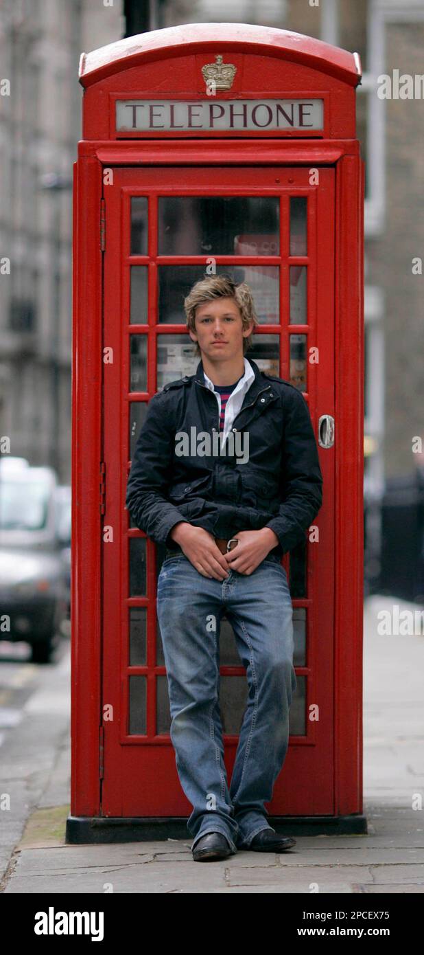 British actor Alex Pettyfer, 16, poses beside a telephone box in ...