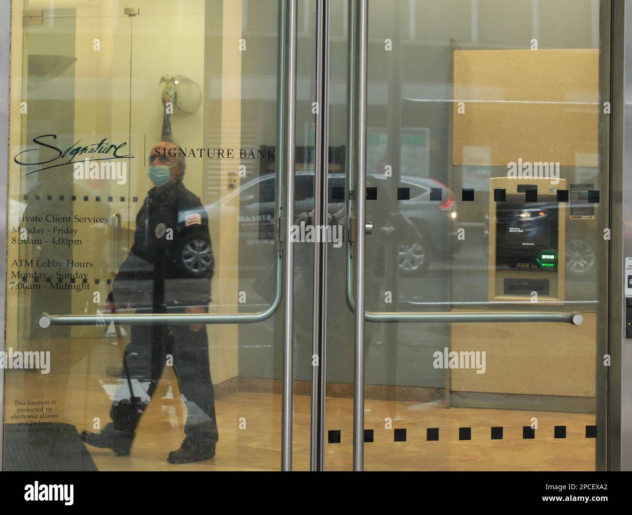 New York, USA. 13th Mar, 2023. A security guard is seen inside a ...