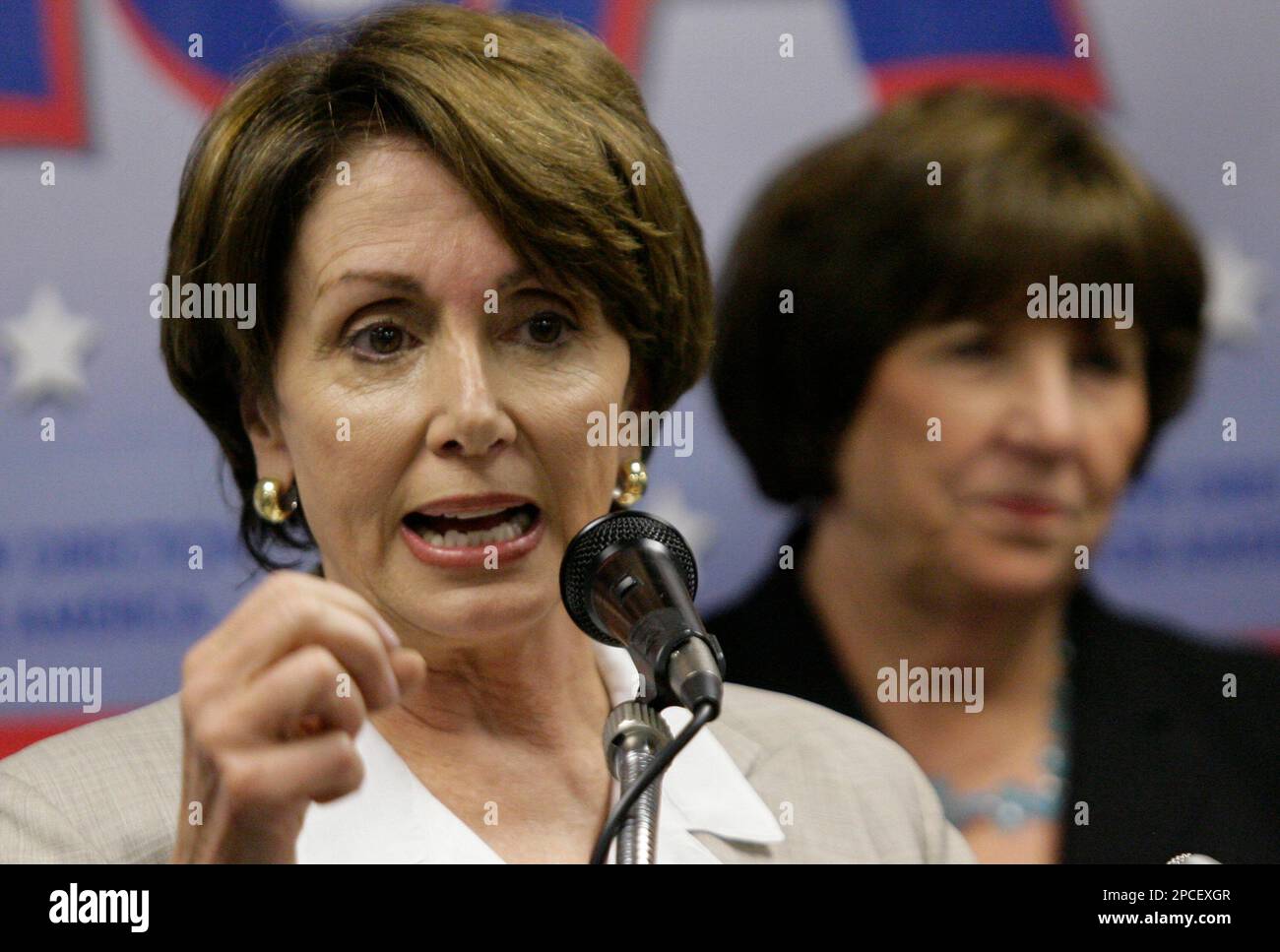 House Democratic leader Nancy Pelosi makes remarks while Congresswoman ...