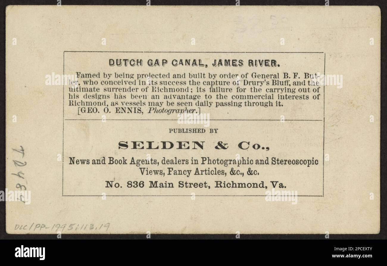 Dutch Gap Canal, James River / Geo. O. Ennis, photographer.. Dutch Gap ...