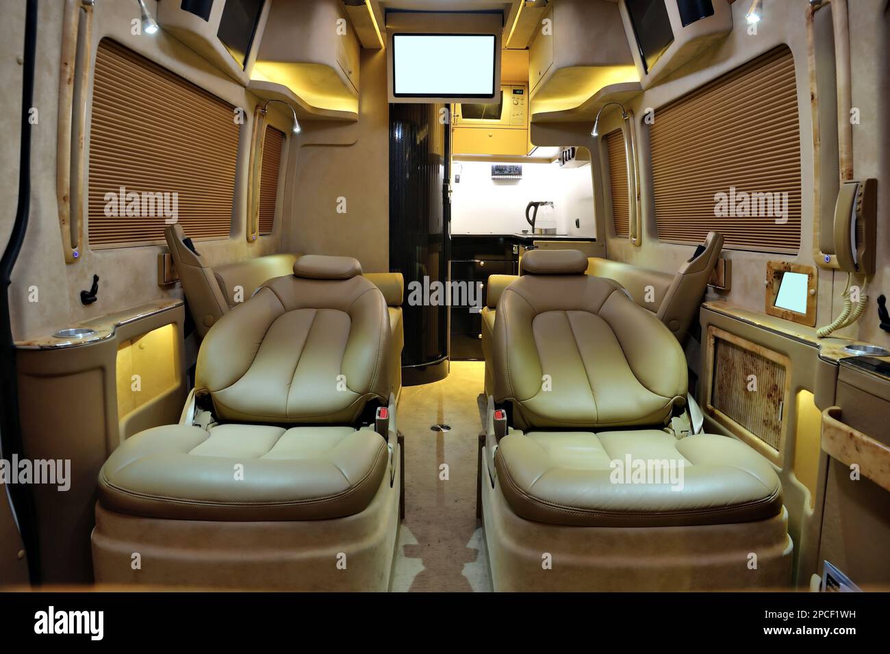 Interior of a luxury private car with leather seats and backrest Stock ...