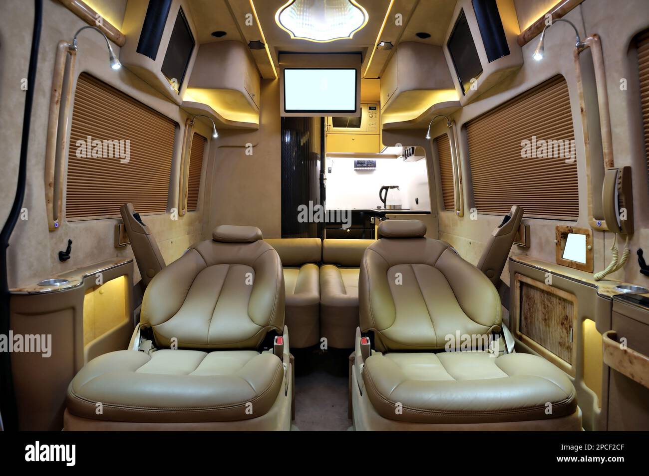 Interior of a luxury private car with leather seats and backrest Stock ...