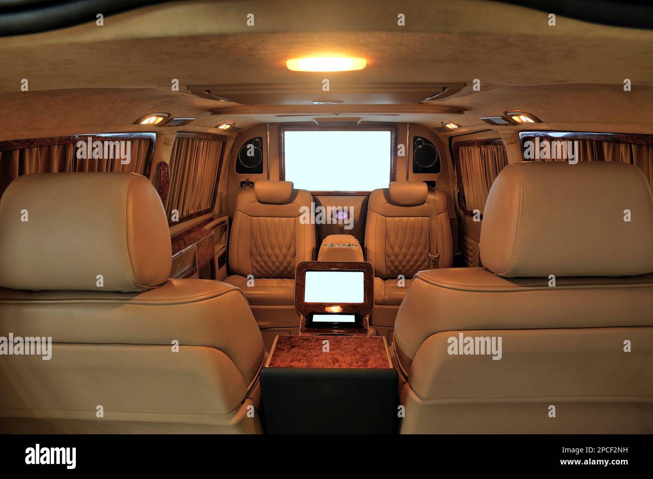 Interior of a luxury private car with leather seats and backrest Stock ...