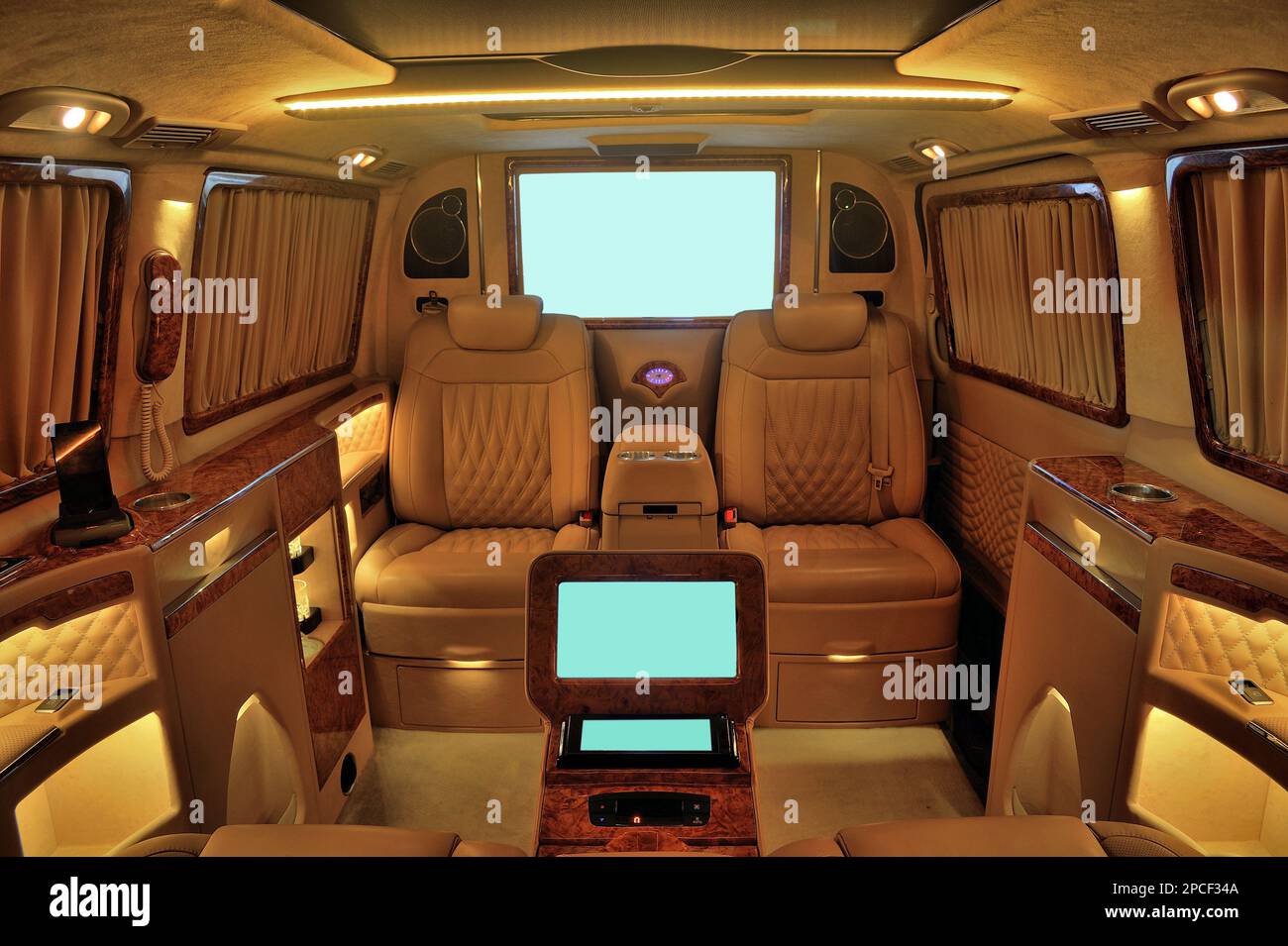Interior of a luxury private car with leather seats and backrest Stock ...