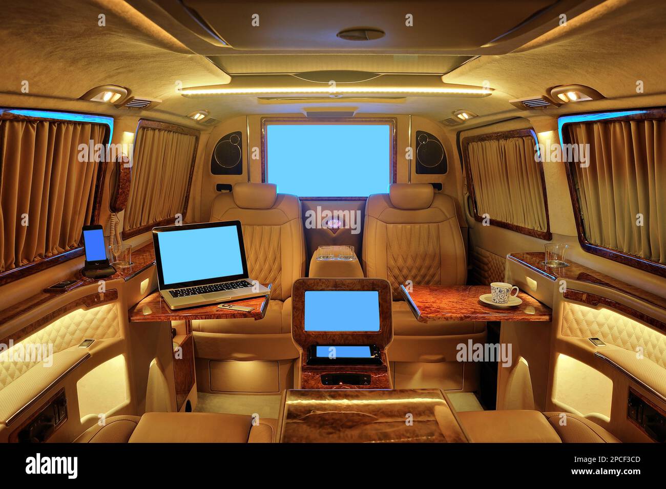 Interior of a luxury private car with leather seats and backrest Stock ...