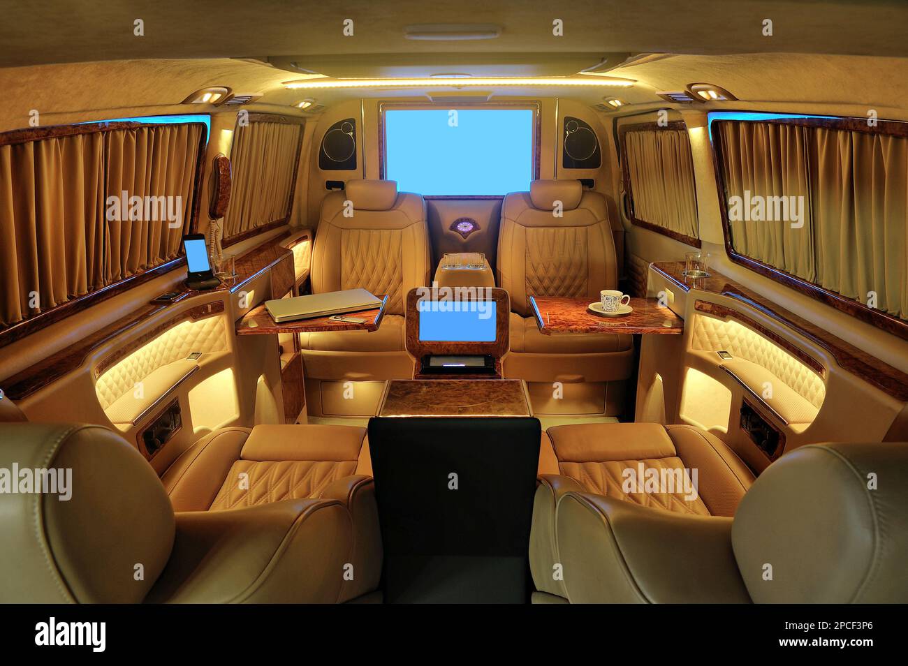 Interior of a luxury private car with leather seats and backrest Stock ...