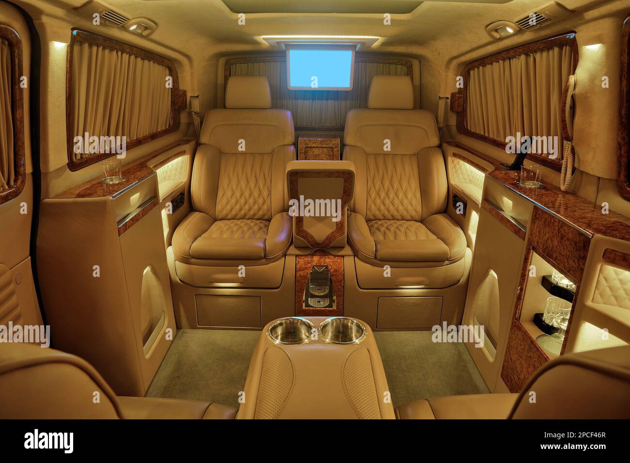 Interior of a luxury private car with leather seats and backrest Stock ...
